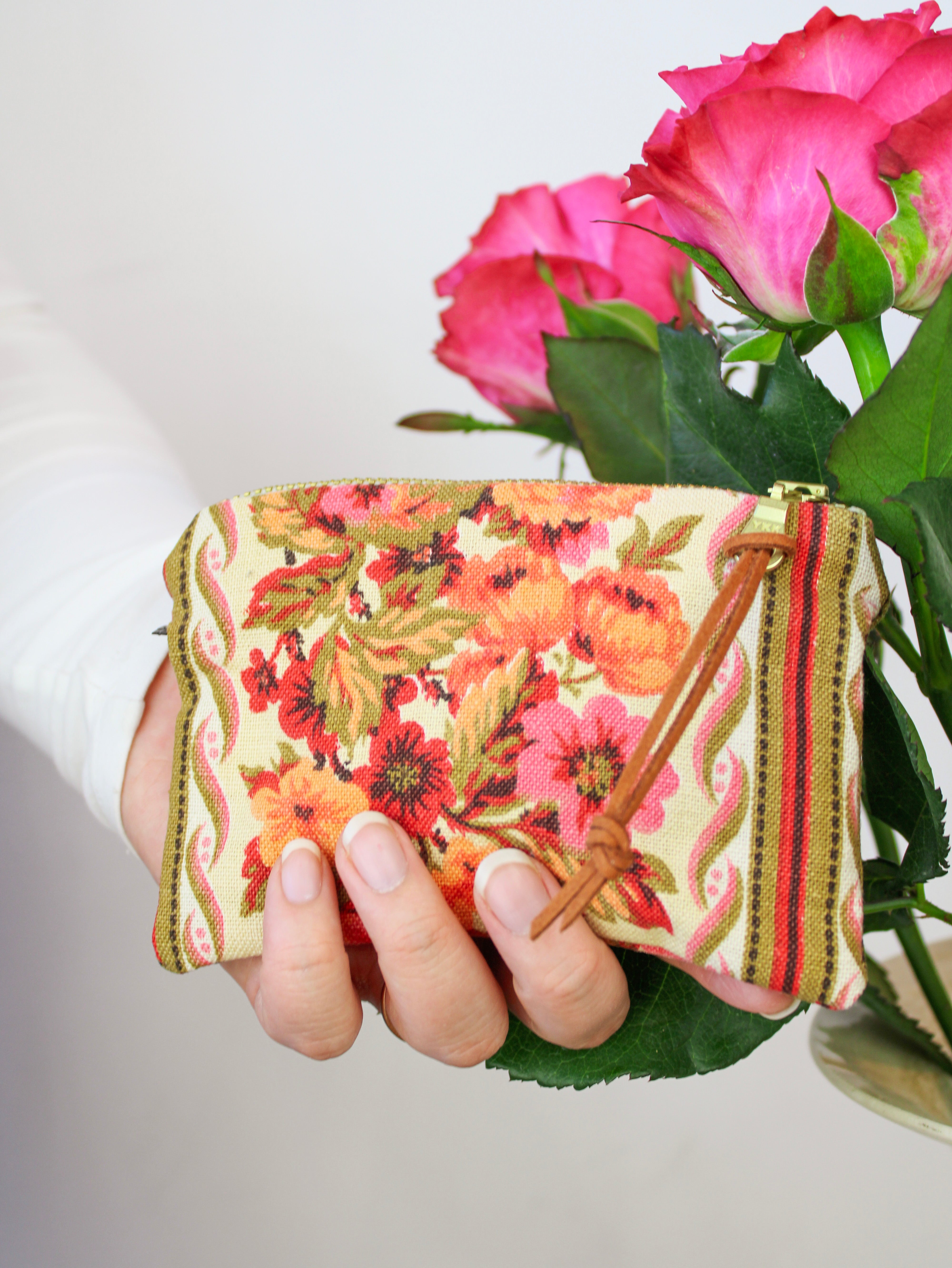 Ash & Rose Antique Roses Mini Pouch, Designer Remnant Fabric, Locally ...