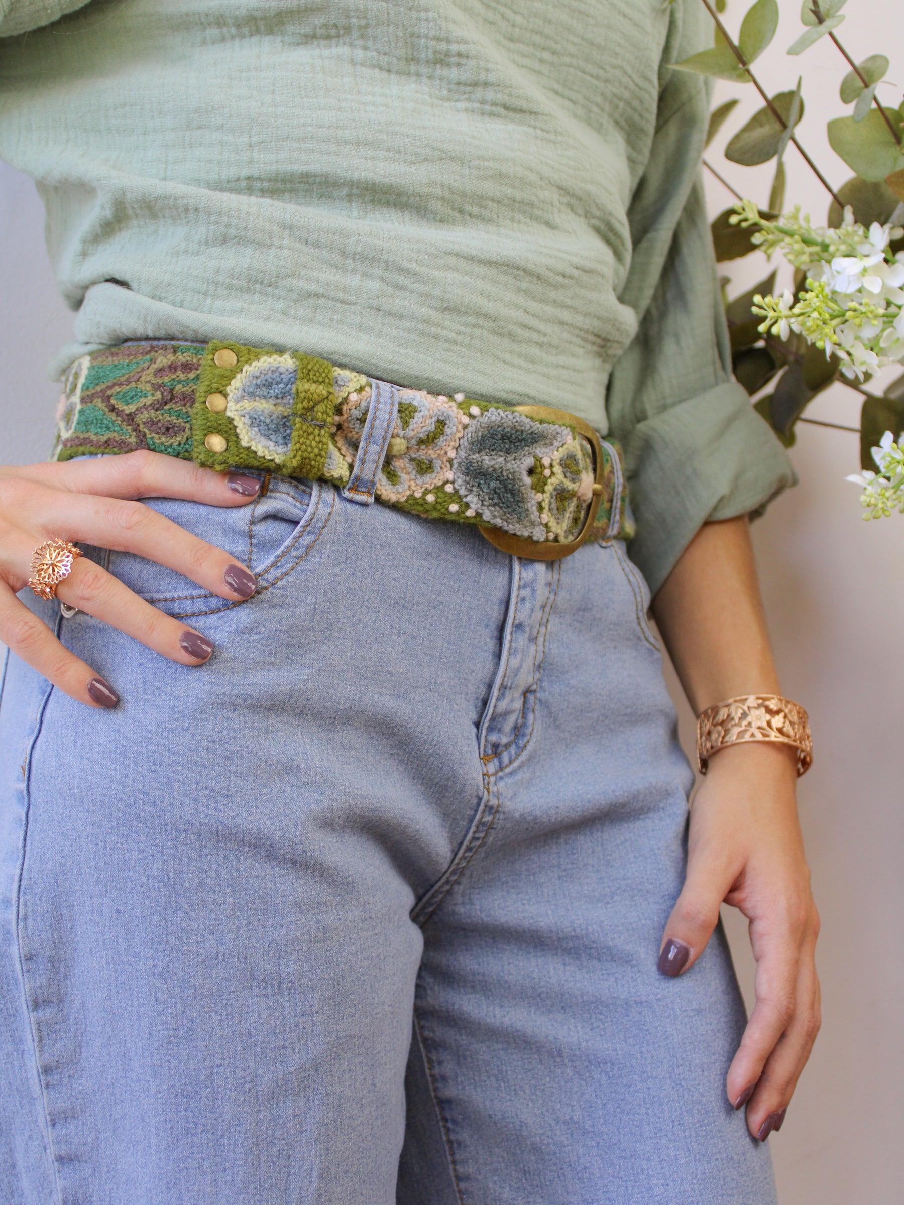 Ash & Rose Laurel Embroidered Belt handmade hand woven embroidered wool ...