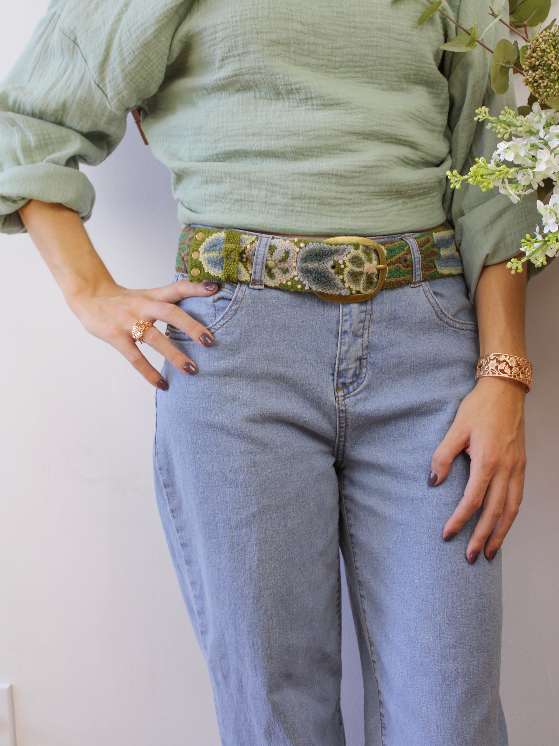 Ash & Rose Laurel Embroidered Belt handmade hand woven embroidered wool ...
