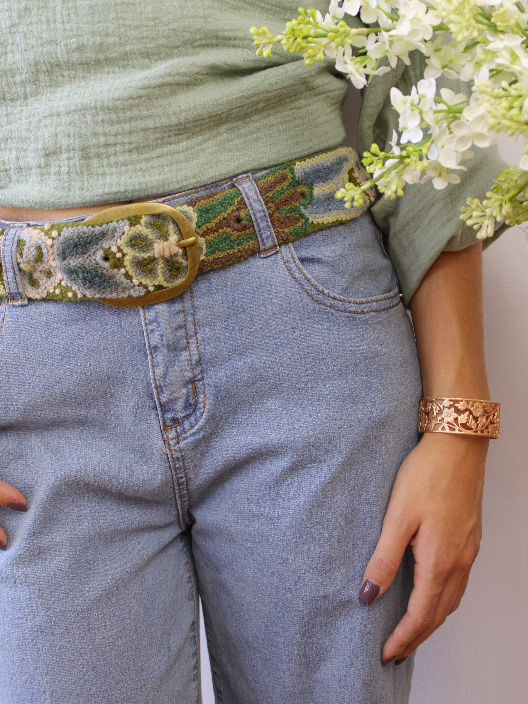 Ash & Rose Laurel Embroidered Belt handmade hand woven embroidered wool ...