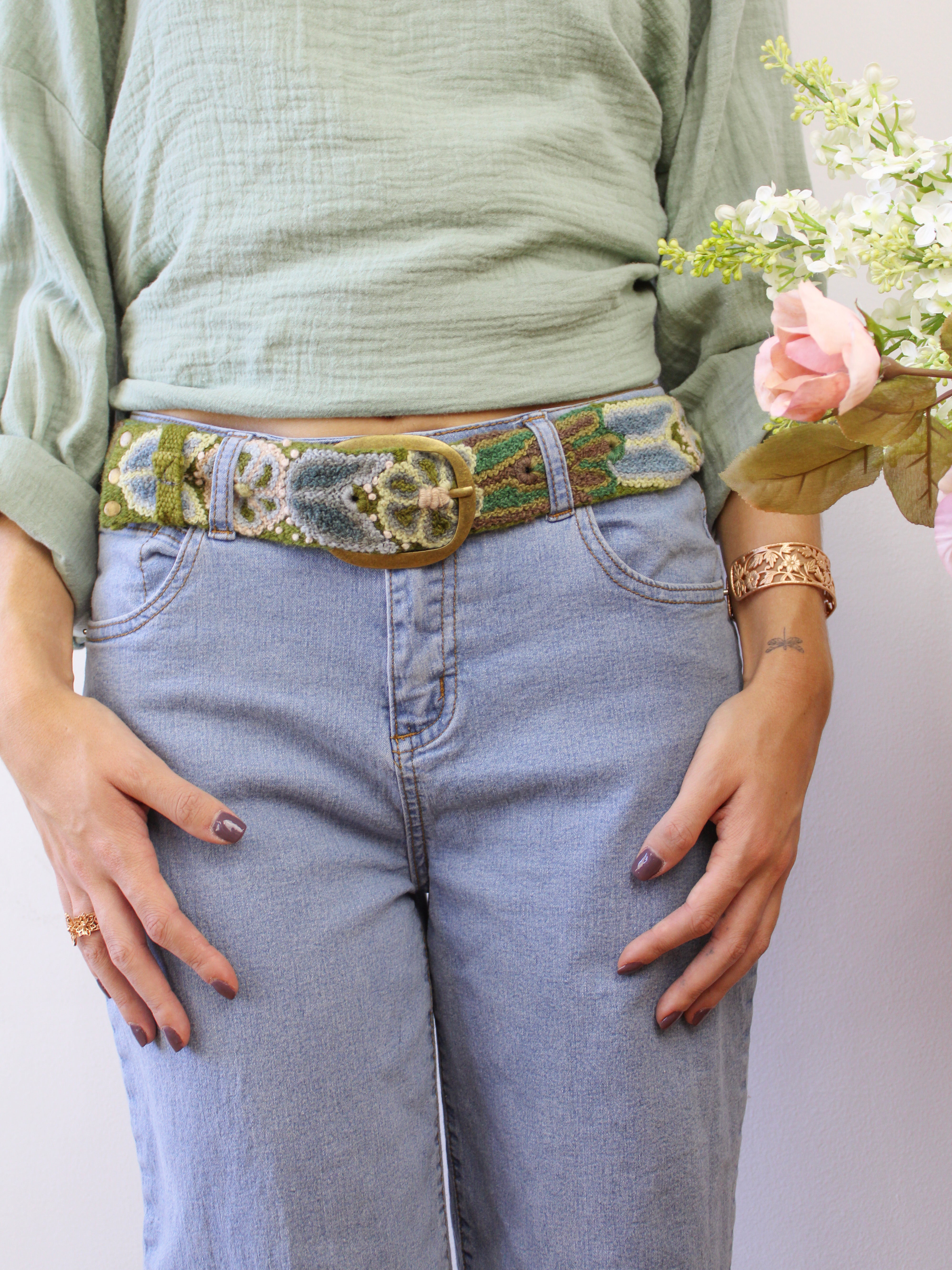 Ash & Rose Laurel Embroidered Belt handmade hand woven embroidered wool ...