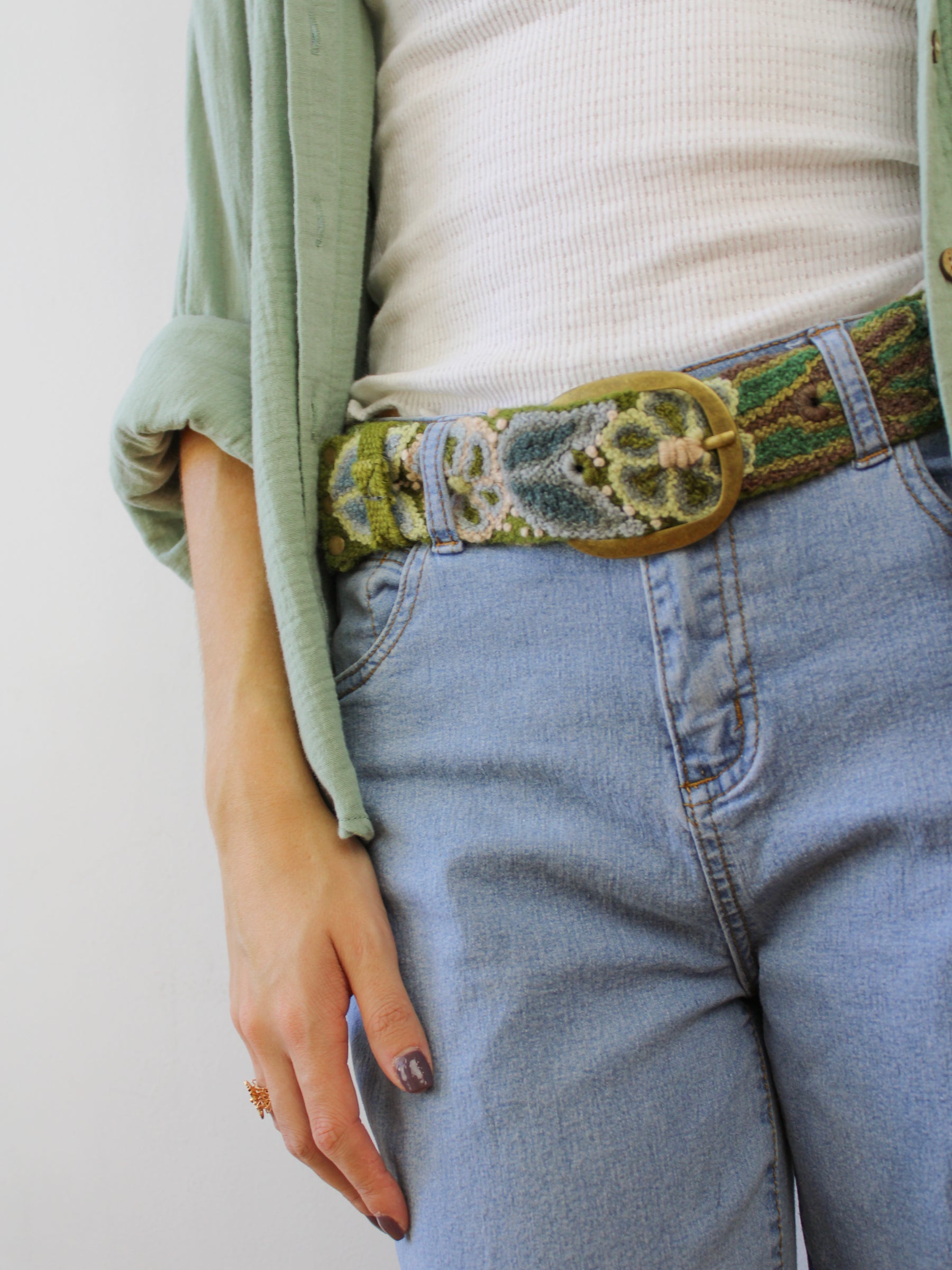 Ash & Rose Laurel Embroidered Belt handmade hand woven embroidered wool ...