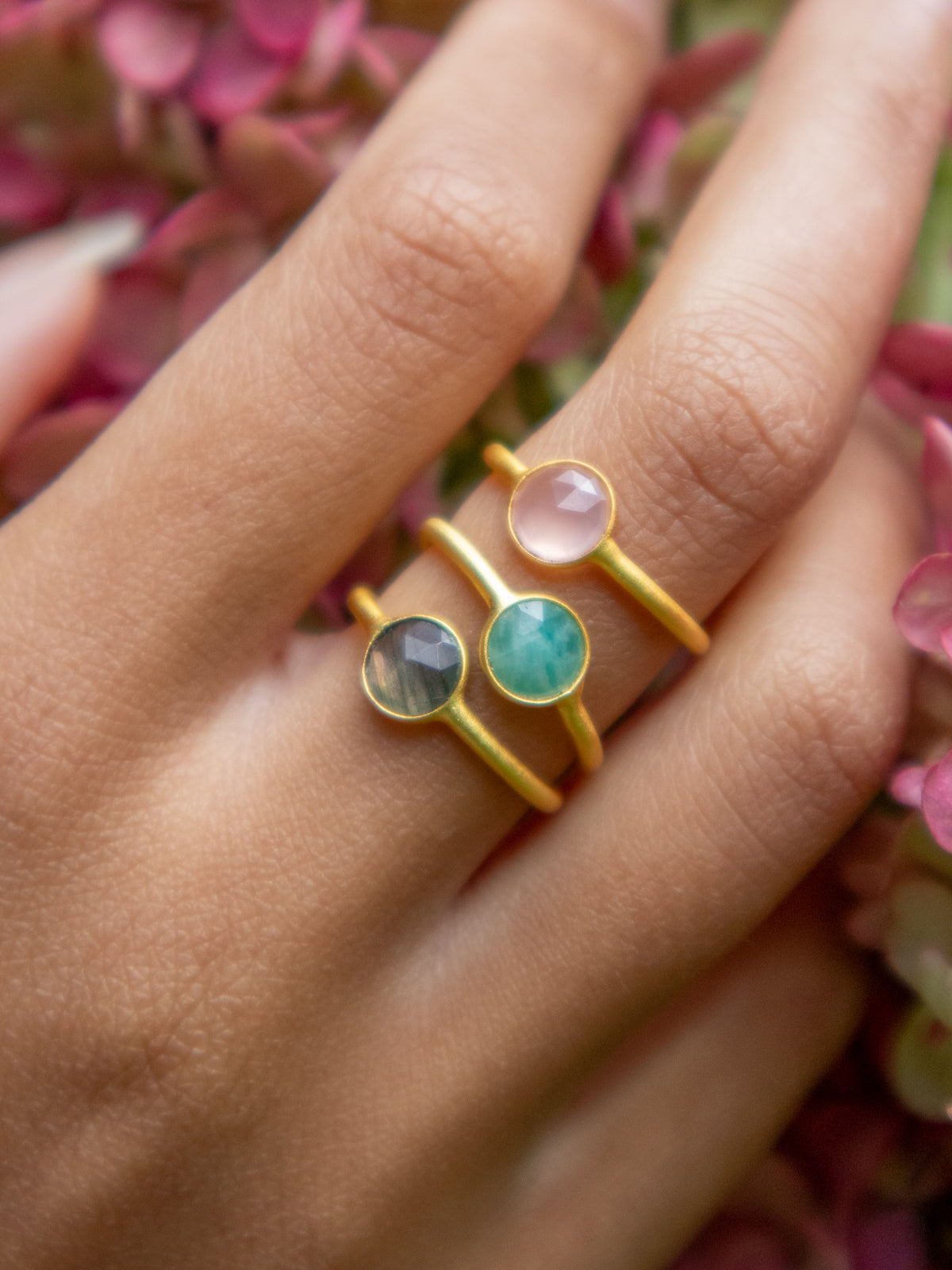 Ash & Rose Mini Pebble Ring - Simple Stacking Ring with Semi-Precious ...