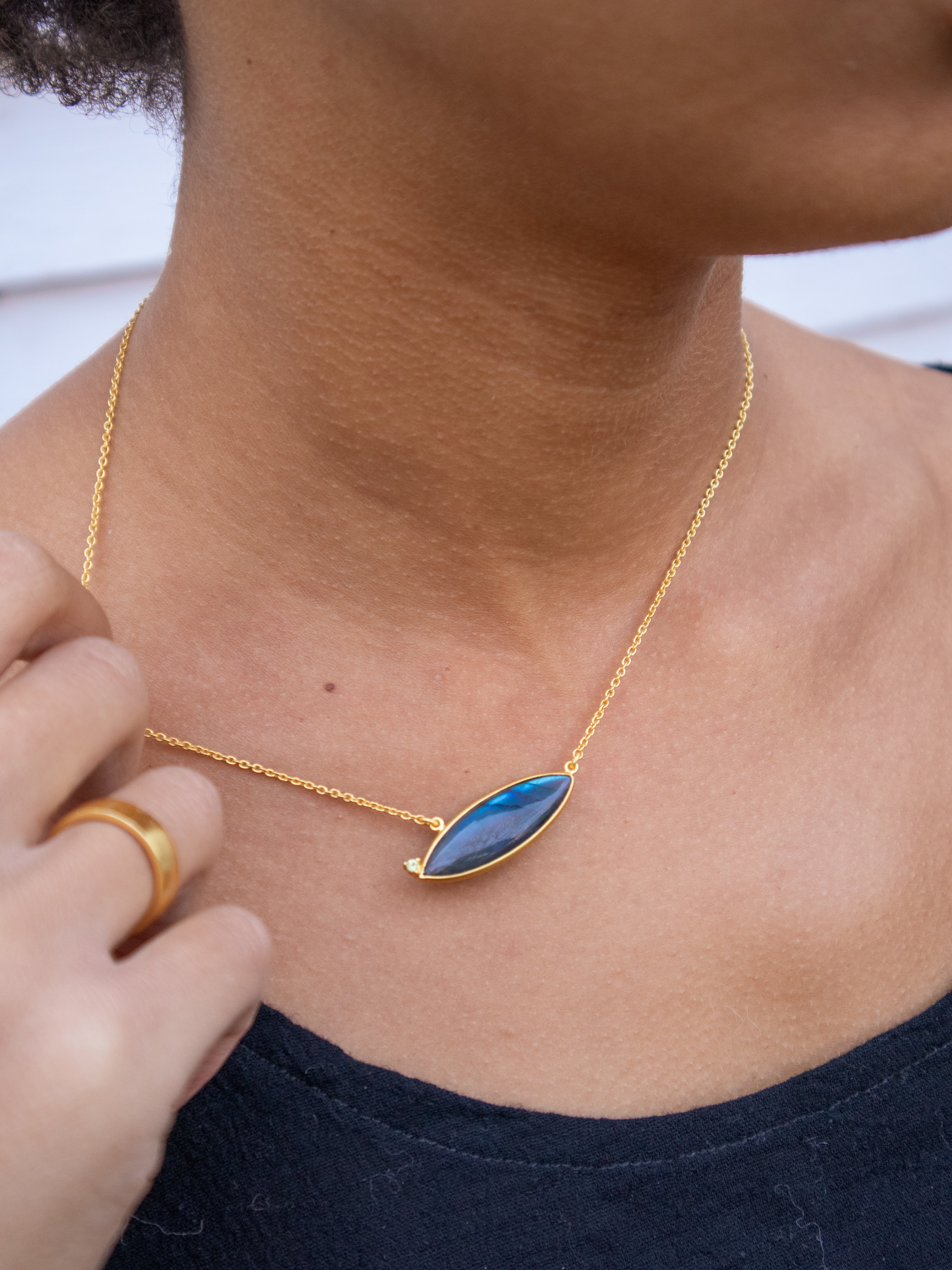 Ash & Rose Stella Necklace - Asymmetric Bar Necklace with Semi-Precious ...