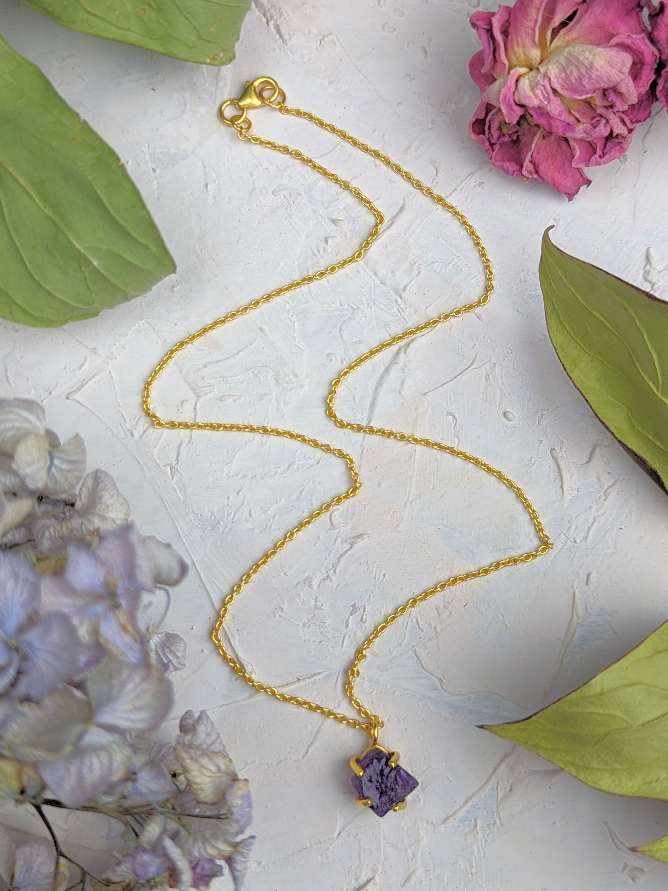 Ash & Rose Raw Amethyst Drop Necklace - Unique Natural Gemstone Pendant ...