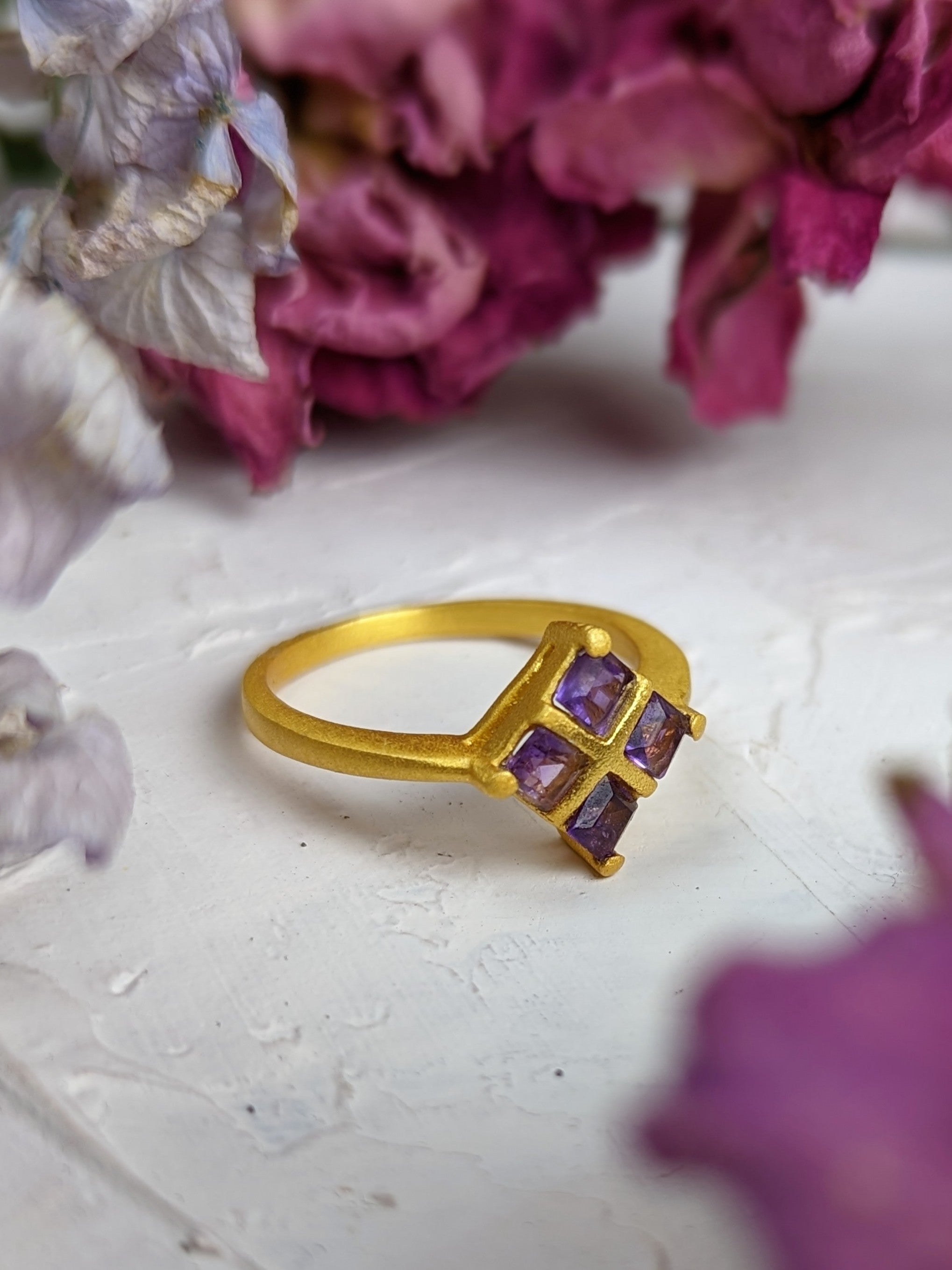 Faceted Amethyst Square Ring – Ash & Rose